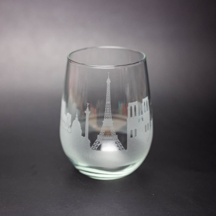 Paris, France Skyline Stemless Wine Glass Drinkware by stephanie miller 1 | Minted