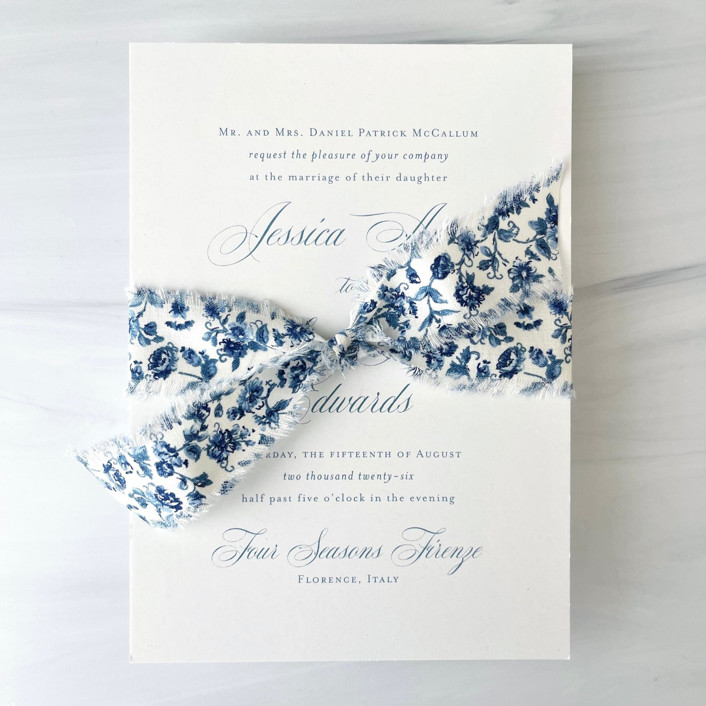 1" Cotton Ribbon - Navy Vintage Floral Ribbons by Honey Silks Co | Minted