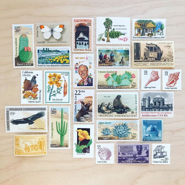 78 cents . California vintage postage stamp variety pack . Set of 5 ...