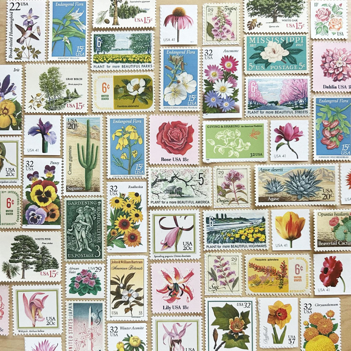 78 cents . FLORAL vintage postage stamp variety pack . Set of 5 Postage ...