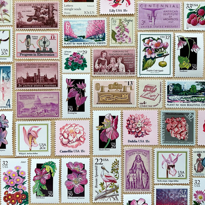 78 cents . Pink Vintage Postage Stamp Variety Pack . Set of 5 Postage ...