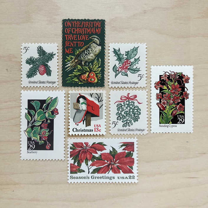 77 cent . Christmas Foliage Vintage Postage Stamps . Set of 5 Postage ...