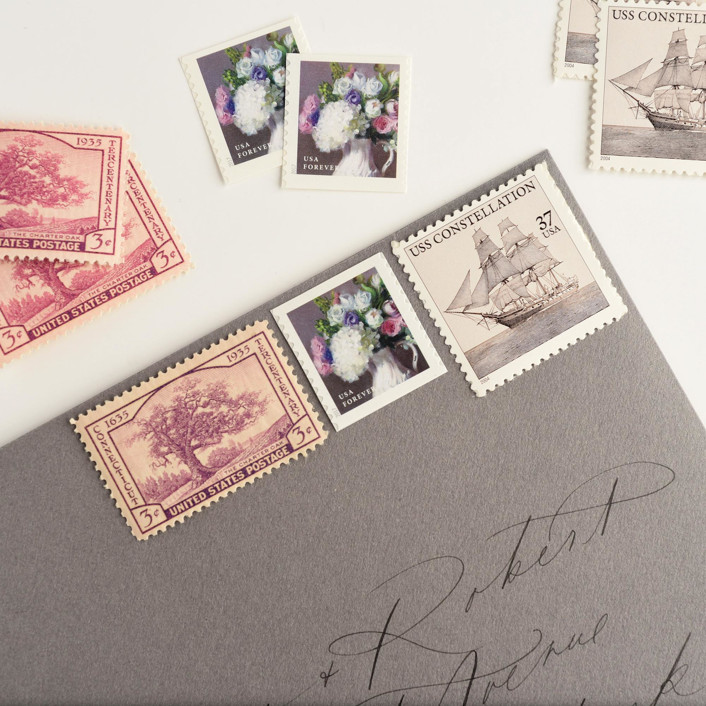 Lavender Floral and Neutral Ship Vintage Postage Set // 2 ounce ...
