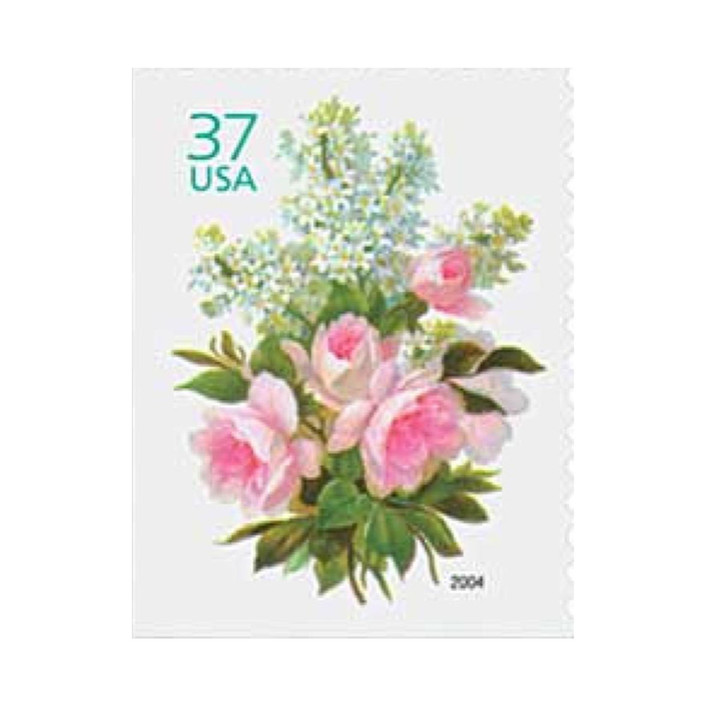 37 Cent Pink Rose and White Lilac Garden Bouquet Postage Stamps // Set ...