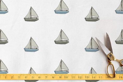 Toy boats Fabric by Sandy Mitchell | Minted