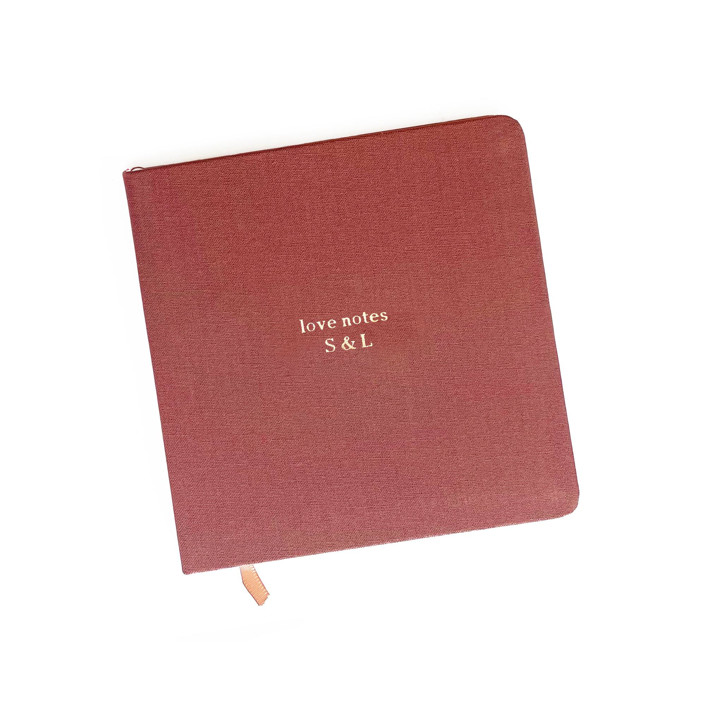 Custom Text Foil Embossed Square Linen Notebook | Gold Foil on Rust ...