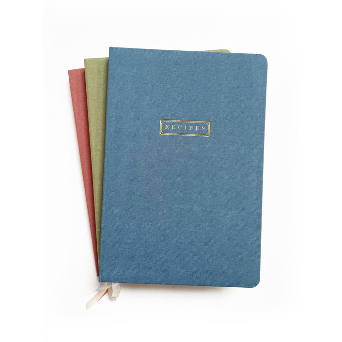 Linen Recipe Book | Gold Foil on Dusty Blue Linen Notebook by Jessica ...