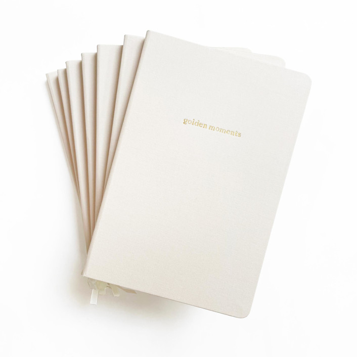 Custom Text Foil Embossed Linen Notebook | Gold Foil on Cream Linen ...