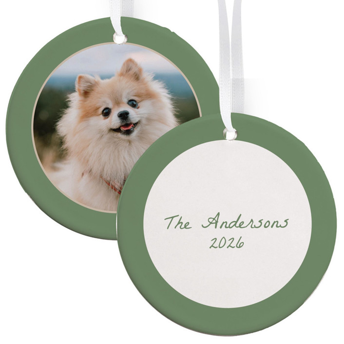 Green Border with Photo Round Disc Ornament - BR Double Sided Ornaments ...