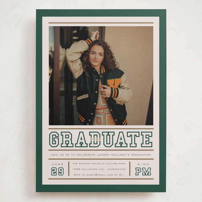 Varsity Frame Grand Graduation Party Invitations by Erin L. Wilson | Minted