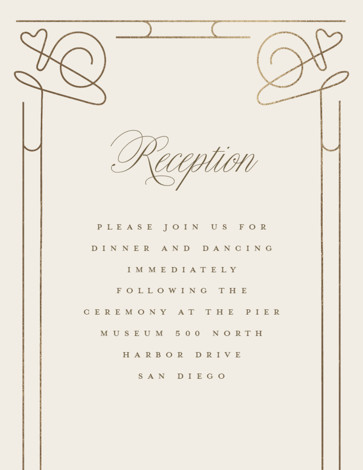 Simple Art Nouveau Foil-Pressed Reception Cards by Katie Zimpel | Minted