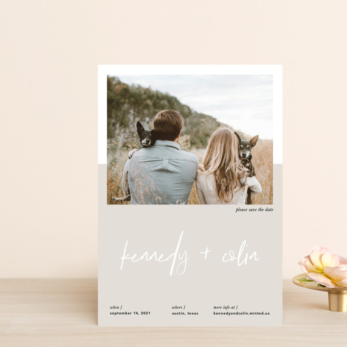 colorblock script Save The Date Postcards by carla san roman | Minted