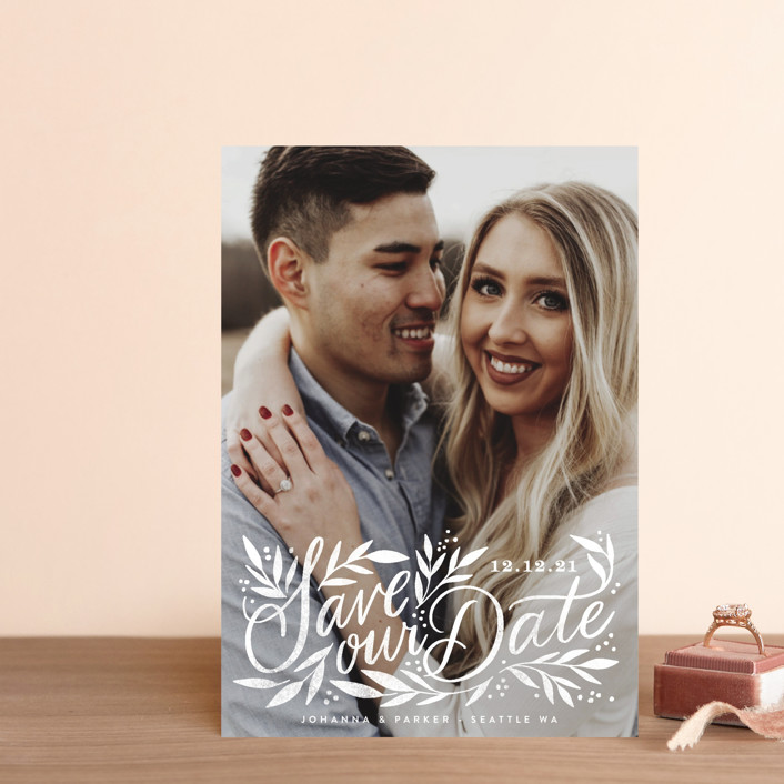 Leafy Lettering Script Save The Date Postcards by Alethea and Ruth | Minted