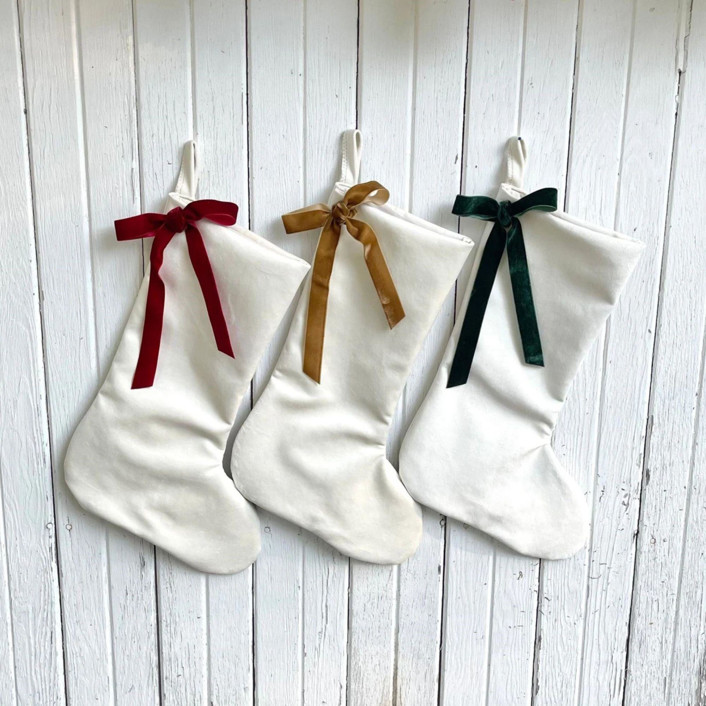 White Velvet Christmas Stocking with Velvet Bow Stockings by Kirstie ...