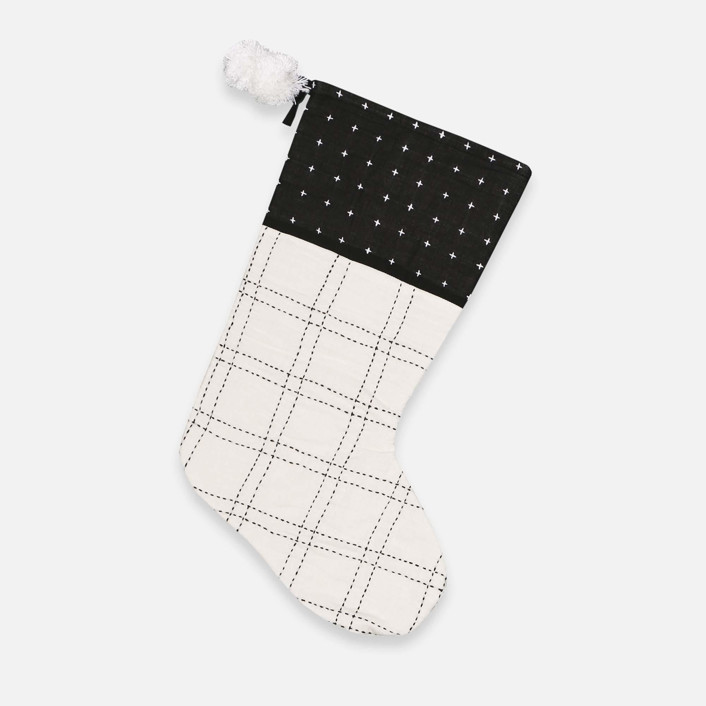 Embroidered Monochromatic Holiday Stocking - Bone Stockings by Anchal ...