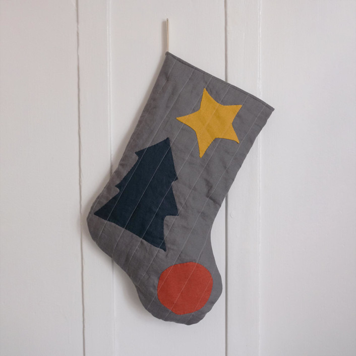 Charcoal Quilted Stocking with Multi-Color Appliqué Details No.1 ...