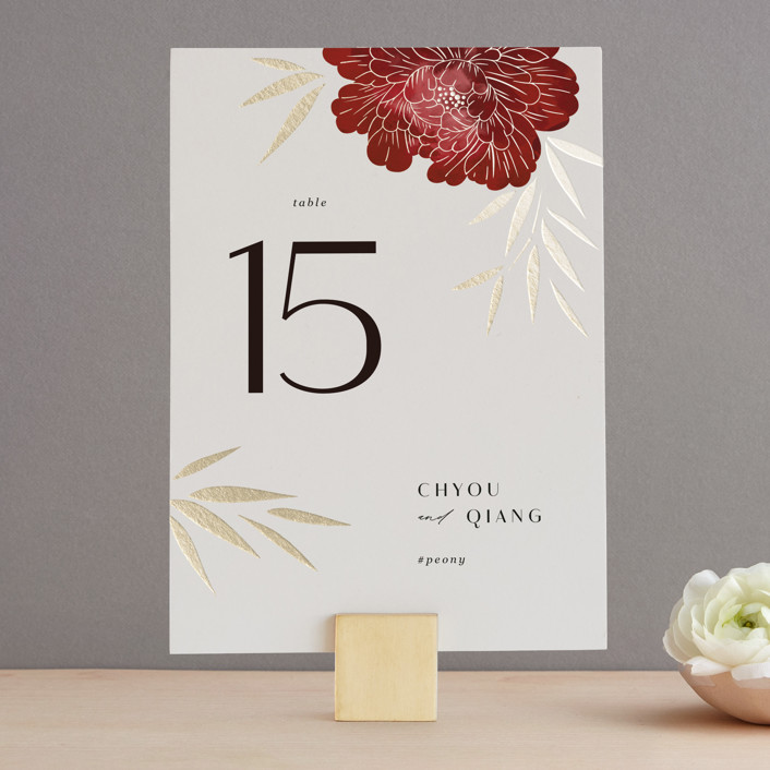 Peonies & bamboo leaves Foil-Pressed Table Numbers by Yuliya Evseeva ...