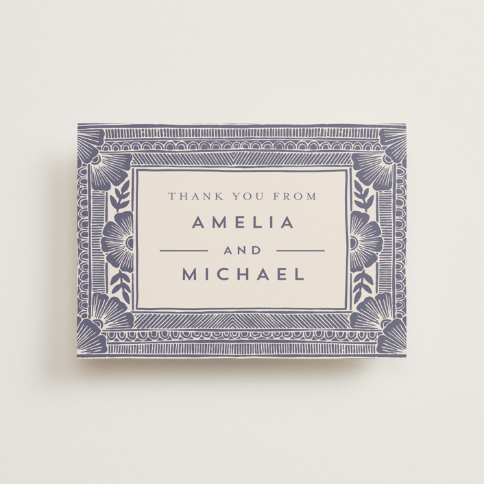 Block Print Frame Wedding Thank You Postcards by Katharine Watson | Minted