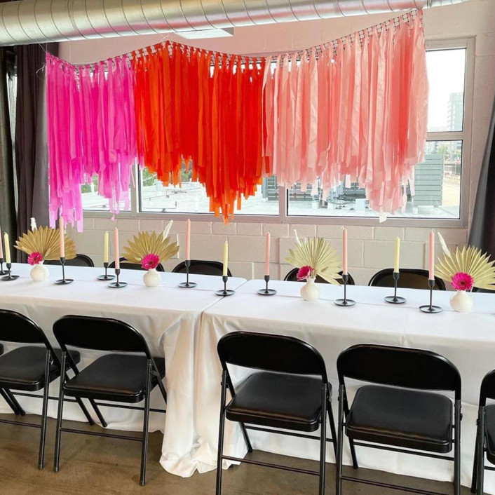 Over the table fringe install Backdrops by Party with Ava | Minted