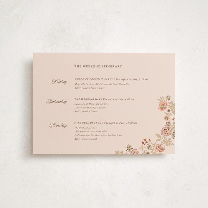 Blooming path Foil-Pressed Petite Wedding Weekend Itinerary Cards by ...