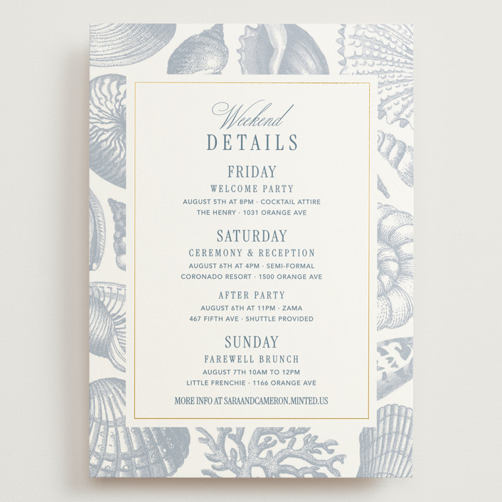 Seashore Foil-Pressed Grand Wedding Weekend Itinerary Cards by Kelly ...