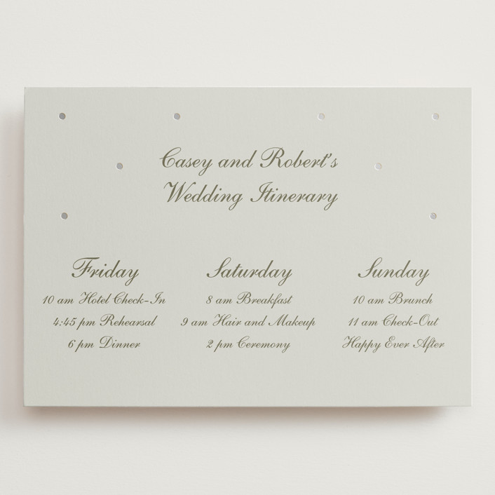 Pearls Foil-Pressed Grand Wedding Weekend Itinerary Cards by Baumbirdy ...