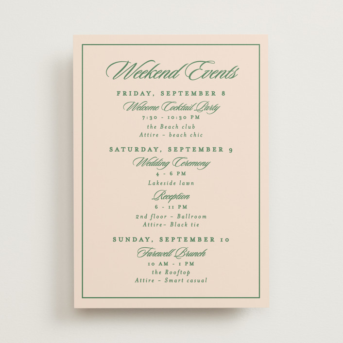 Scripted Wedding Weekend Itinerary Cards by Creo Study | Minted