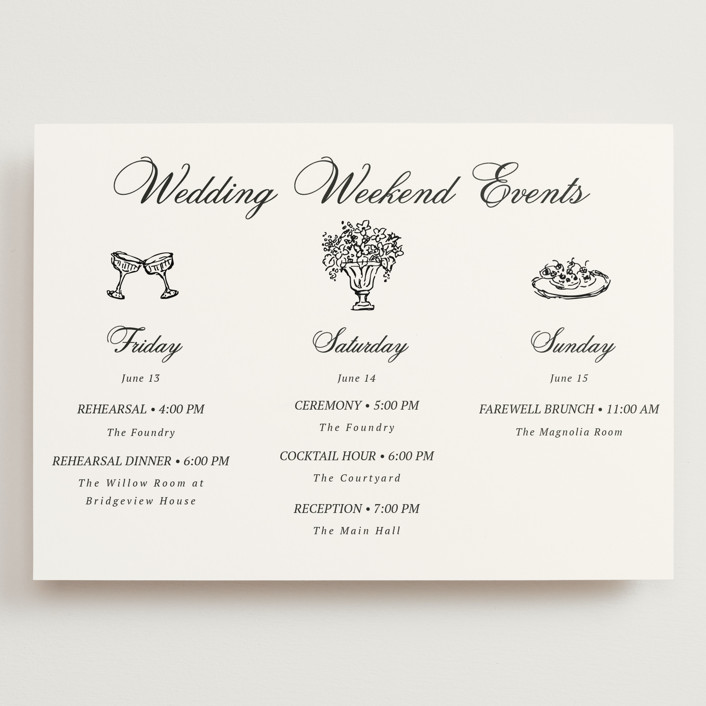Chic Union Grand Wedding Weekend Itinerary Cards by Cass Loh | Minted