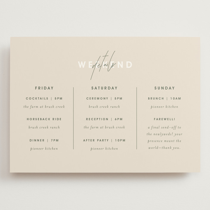 True North Grand Wedding Weekend Itinerary Cards by Design Lotus | Minted
