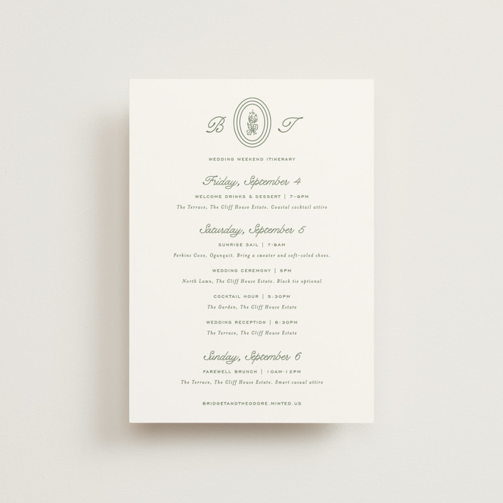 Court Petite Wedding Weekend Itinerary Cards by Kate Ahn | Minted