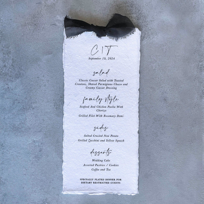 Handmade Paper Menus With Navy Blue Bow | Set Of 10 | Custom Text Menus ...