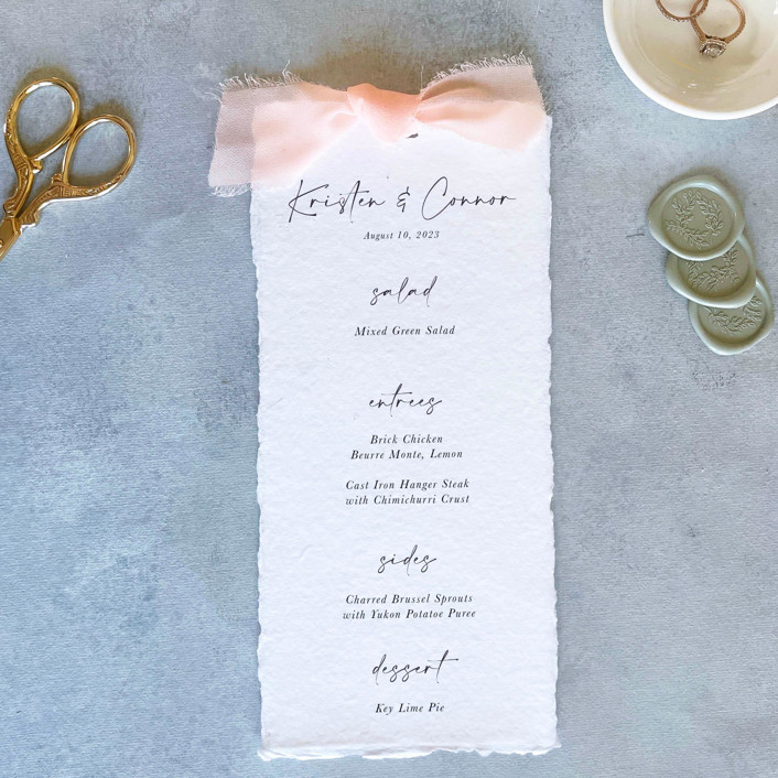 Handmade Paper Menus With Blush Pink Bow | Set Of 10 | Custom Text ...