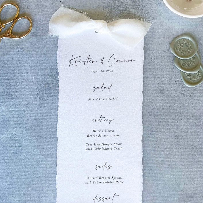 Handmade Paper Menus With White Bow | Set Of 10 | Custom Text Menus by ...
