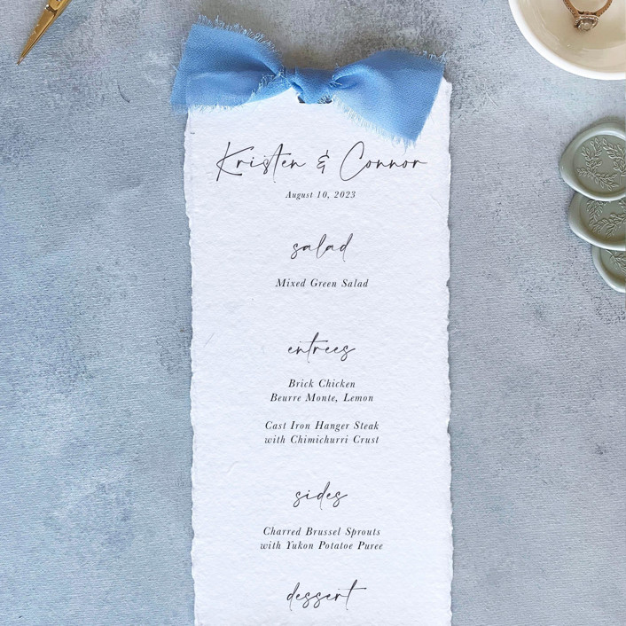 Handmade Paper Menus With Dusty Blue Bow | Set Of 10 | Custom Text ...