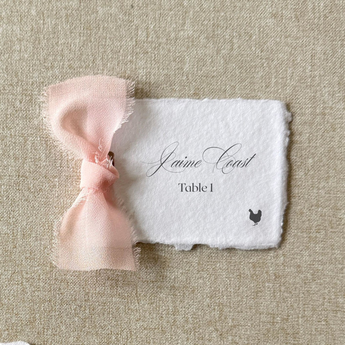 Handmade Paper Place Cards with Blush Bow | Set of 10 | Custom Text ...