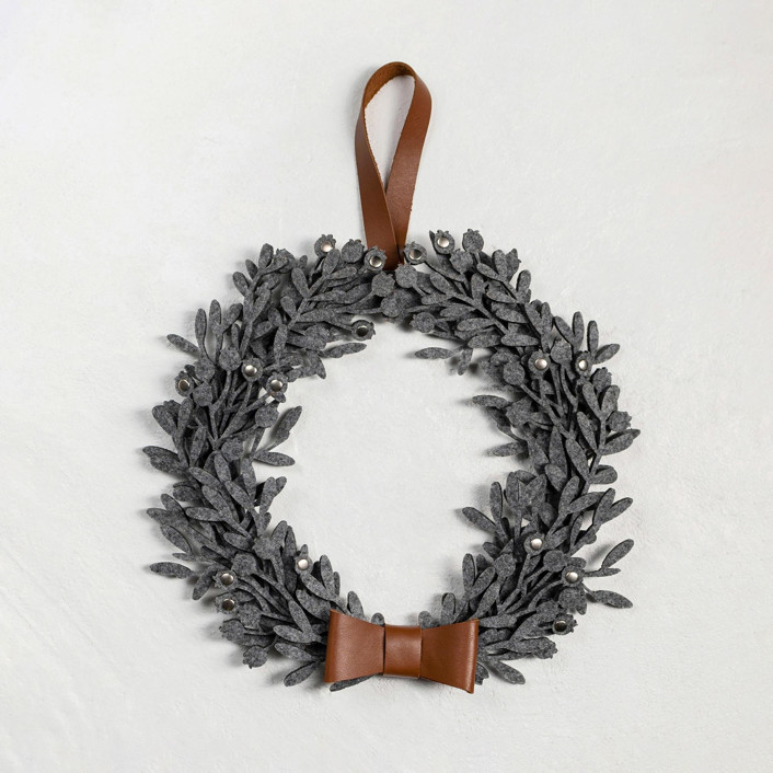 Small gray felt Christmas wreath with leather ribbon Wreaths by ...