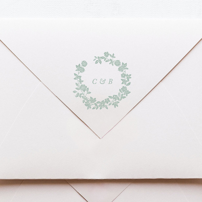 SELF-INK Vintage Roses Monogram Stamp No. 2 | Sky Blue Ink Color Rubber ...