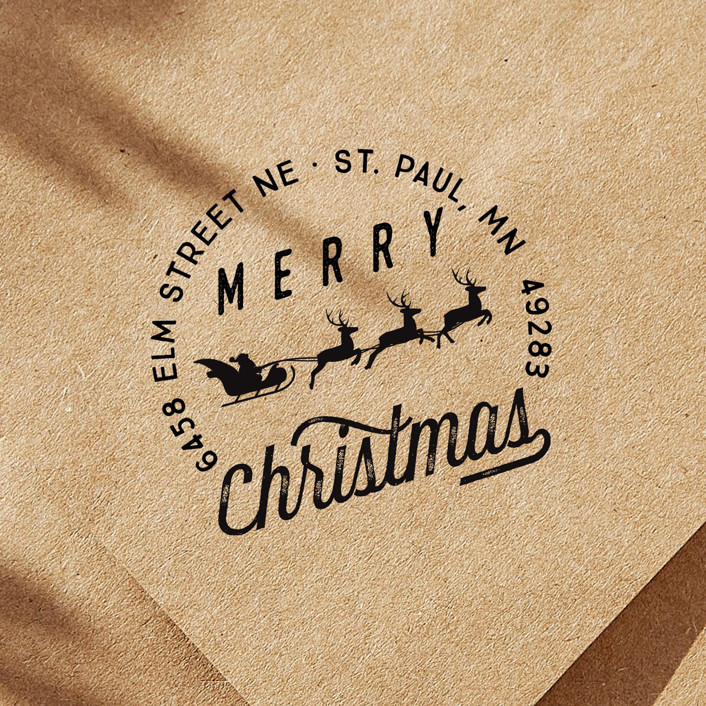 Custom Santa and Reindeer Address Stamp | Self Inking Stamp Address ...