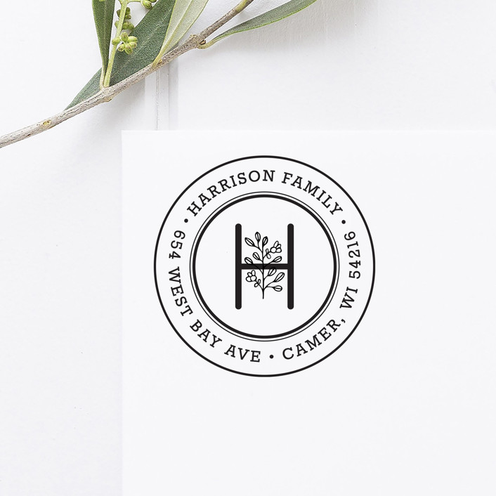Floral Monogram Return Address Stamp, Round Self Inking Address Stamps ...