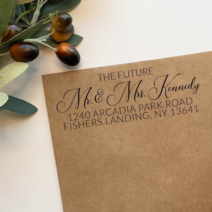 Custom Script Wedding Address Stamp | Self-Inking | Black Ink Address ...