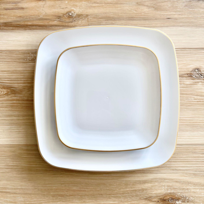 Subtle Square Dinnerware Set | Gilded Rim Wedding Serving and Dining ...